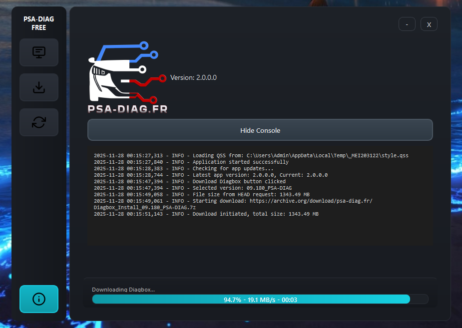 PSA-DIAG 2.0 Interface - Detailed options view
